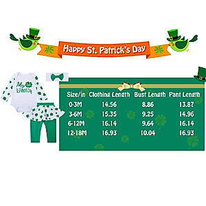 LENSOUS Baby Girls Romper Outfit 1st St Patrick's Day Long Sleeve Clothes Green Skirt Newborn Dress Bodysuit Pants Set (3-6 M)