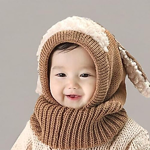 Scarf Woolen Earflap Hood Warm Skull Knit Caps,Crochet Earflap Pilot Hats Beanie Cap for Toddlers Baby Girls and Boys(Coffee)