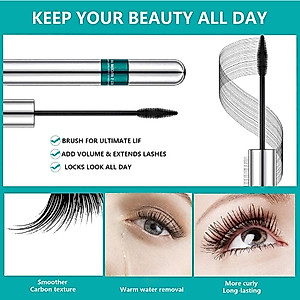 5x Longer Waterproof Mascara, 4D Silk Fiber Lash Mascara, 2 in 1 4D Thrive Mascara 5x Longer Waterproof for Natural Lengthening and Thickening Effect (2Packs)