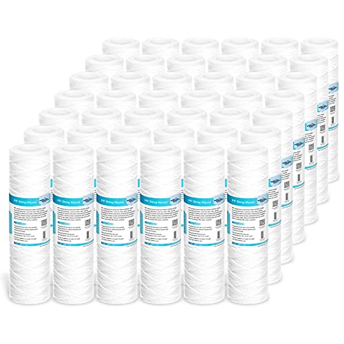 42 Pack of 10 Micron 10"x2.5" String Wound Whole House Water Filter Replacement Cartridge by Membrane Solutions, Universal Sediment Filters for Well Water, Compatible with WFPFC4002, CW-F, CW-MF, WP-5
