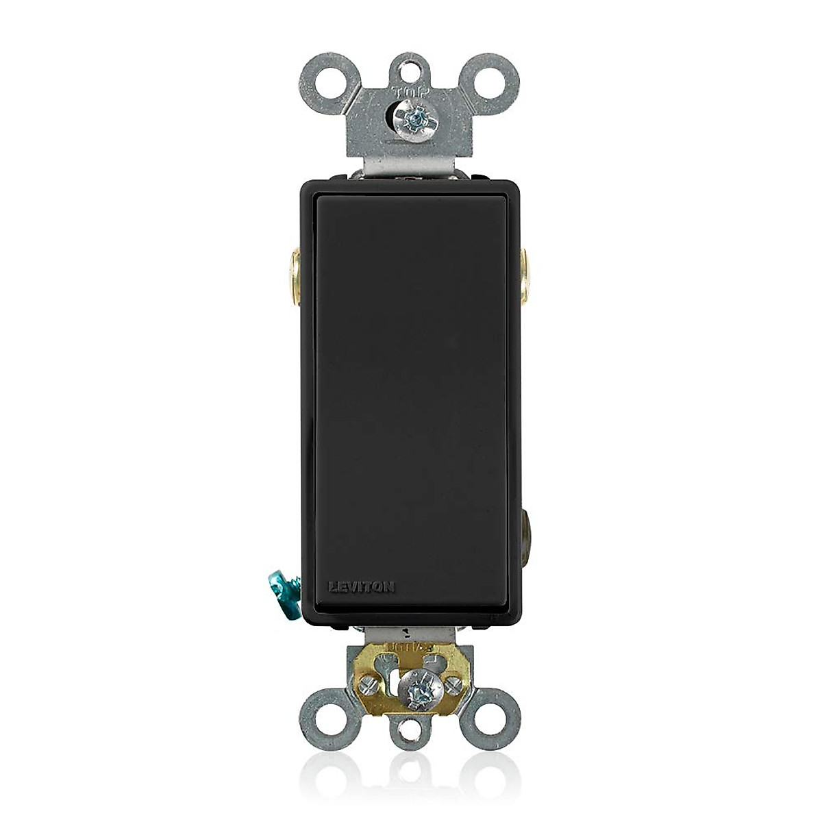 Leviton 5623-2E 20 Amp, 120/277 Volt, Decora Plus Rocker 3-Way AC Quiet Switch, Commercial Grade, Back and Side Wired, Self Grounding, Black, Ebony