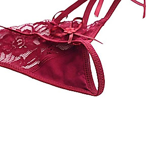 Toxz Womens Sexy Lace Thongs G-String,Sheer Perspective Satin Enticing Floral Embroidered,Lace V-String Briefs Panties Lingerie Underwear