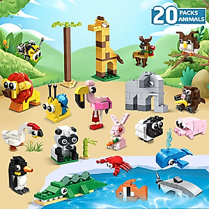 HOGOKIDS Party Favors for Kids - 20 Pack Animals Building Blocks Toy for Easter Gifts Goodie Bags Stocking Stuffer Classroom Prizes Building Set, Valentines Day Birthday Gift for Boys Girls Ages 6-12+