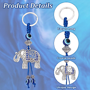 PLIGREAT 3 Pcs Evil Eye Amulet Lucky Charm Keychain, Decorative Car Hanging Ornament Elephant Turtle Hamsa Hand Charms Key Rings Inspirational Keychain Gifts for Family Women Bff Colleagues