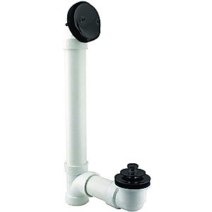 Westbrass D4972-12-62 1-1/2" Bath Waste & Overflow Assembly with Pull Drain Stopper and Two-Hole Faceplate Top Elbow - SCH. 40 PVC, Matte Black (12-Pack)
