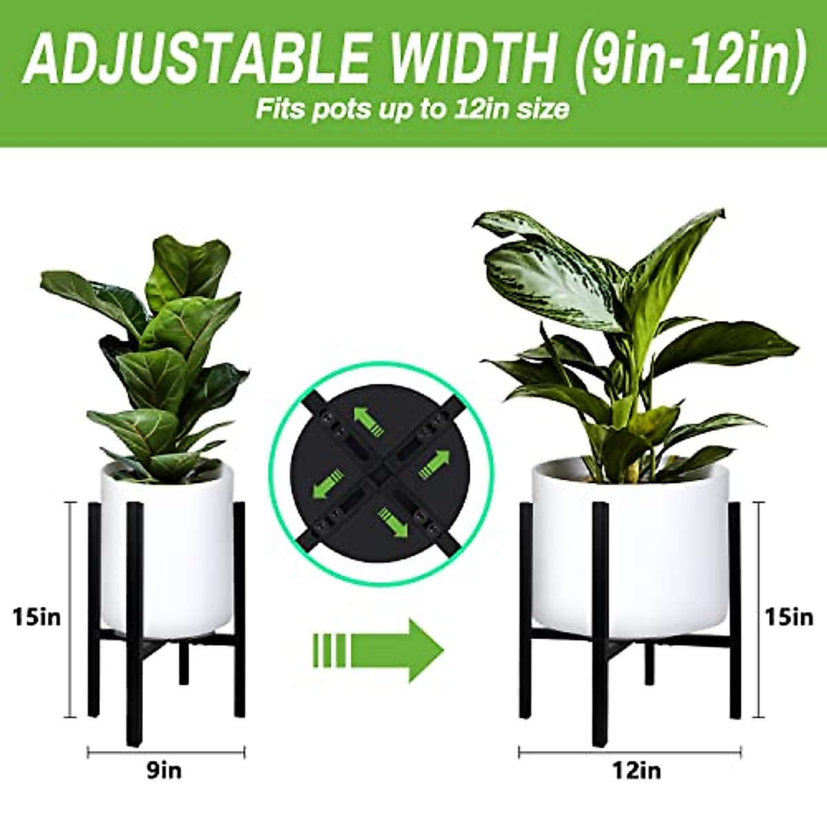 CADANI 2 Pack Metal Adjustable Plant Stand, Mid-Century Plant Stand, Flower Pot Stand with Trays to Fit Different Sized Pots, Heavy Duty Plant Holder Rack for Home Indoor and Outdoor, Black