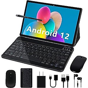 2023 Android 12 Tablet 10 Inch Tablet Octa-Core Processor 64 GB ROM Tablets, Smart IPS, Battery 8000 mAh, Camera 5 MP + 8 MP, WiFi | Bluetooth | OTG | Type C, Tablet with Keyboard + Mouse (Black)