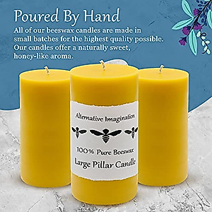 Alternative Imagination Pure Beeswax Candle - Large Pillar Handmade Candle, 100% Beeswax Candle, Natural Pillar Candle, 80 Hour Beeswax Candle, Tall Wax Candle, Hypoallergenic Candle, 6 Inch