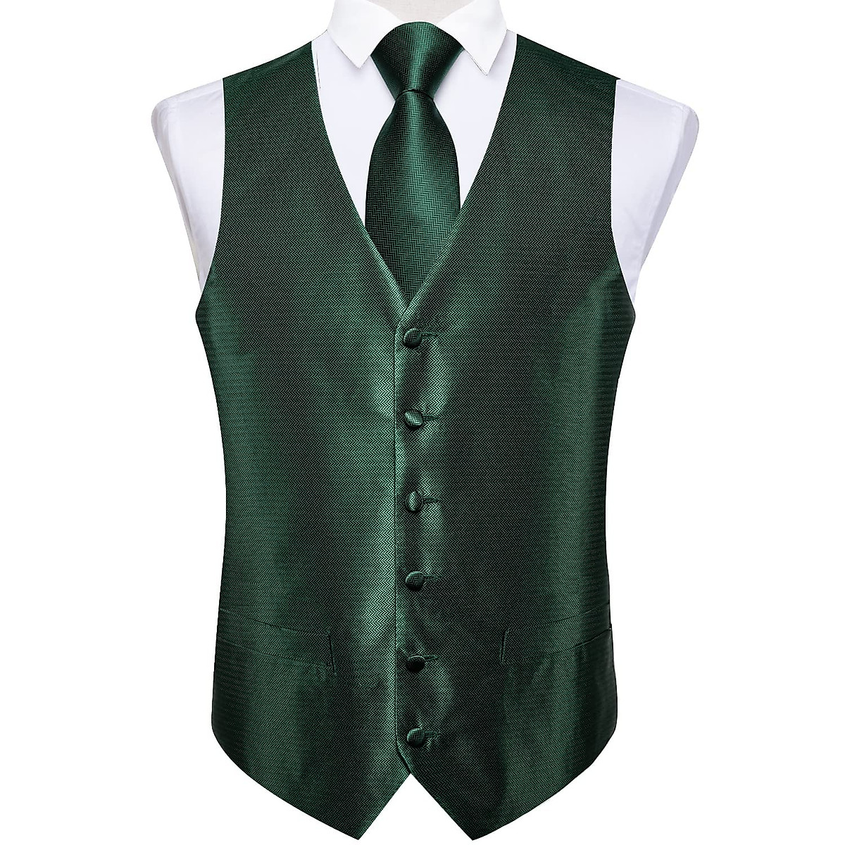 DiBanGu Mens Vest and Tie Set Formal Paisley Waistcoat and Necktie Pocket Square Cufflinks Silk Suit Vest for Tuxedo Wedding, Emerald Green, XX-Large