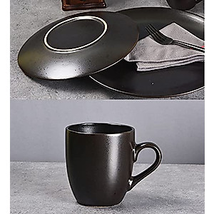 16 Piece Dinnerware Set Service for 4, Round Black Matte Dishes Sets, Includes 4 Dinner Plates 4 Salad Plates, 4 Bowls and 4 Mugs