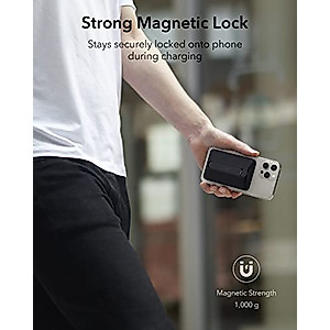 ESR MagSafe Battery Pack (HaloLock), 5,000mAh MagSafe Power Bank with USB-C Cable, Mini Kickstand Magnetic Wireless Power Bank for iPhone 14/13/12 Series, MagSafe Portable Charger, Black