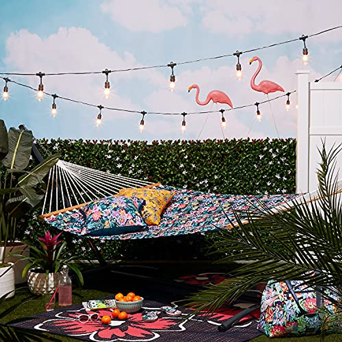 Vera Bradley by Classic Accessories Water-Resistant Outdoor Throw Pillow with Poms, 18 x 18 x 8 Inch, 2 Pack, Happy Blooms