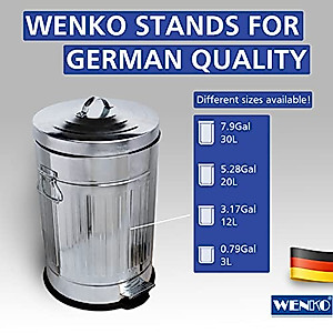 WENKO Step Trash Can with Lid and Pedal, Retro Metal Garbage Bin, for Bathroom, Kitchen, Office, Soft Close, 3.17 Gallon, 10 x 16.5 x 10 in, Gray