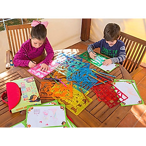 Drawing Stencils for Kids Kit & Carry Case – – Child-Safe, Non-Toxic Stencil Set with 300 Shapes, Colored Pencils, Paper, Etc. – Birthday Gifts & Travel Art Supplies for Creativity, Learning and Fun