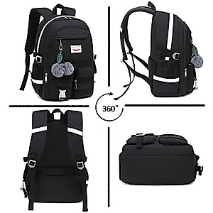 Oslimea Laptop Backpacks for Teen Girls, Aesthetic Backpack for College Middle School, School Bag Anti Theft Travel Daypack Large Bookbags for Women, Black