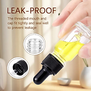 Kesell 8 Pack - Glass Bottles for Essential Oils, 10ml Refillable Empty Transparent/Clear Bottle with Glass Dropper and Black Cap