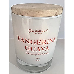 Natural Coconut + Beeswax Scented Candle Tangerine Guava White Jar with Orange Text, 11 Oz.