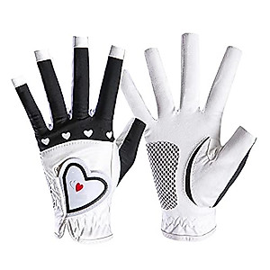 RNAGRET Golf Glove, Golf Gloves 1Pair Women Golf Gloves Fingerless Soft Sport Gloves Ladies Girl Granules Anti-Skid Glove Left and Right Hand Mittens (Color : Black, Size : 18)