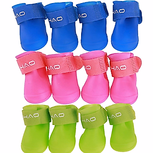 GabeFish Waterproof Silicone Small, Medium Dogs Rain Boots, Rainy Days Shoes for Dogs, Outdoor Puppy Paw Protector with Straps Red 2X-Large