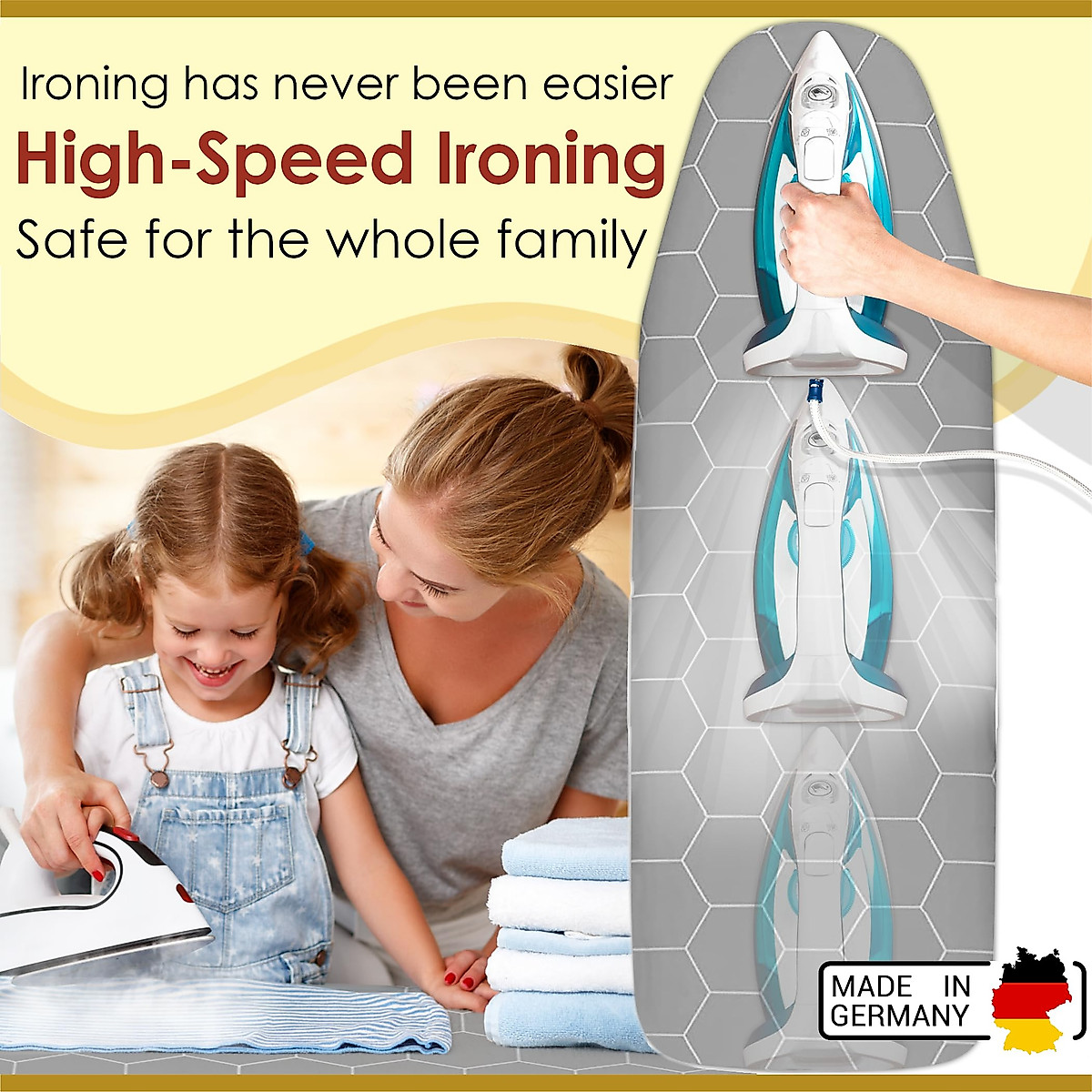 arteneur Ironing Board Cover and Pad 15x54 - Made in Germany Iron Board Cover with Heat Reflective Aluminum Coating and Padding- Heavy Duty Iron Board Cotton Cover with Elastic Drawstring Stretch Fit