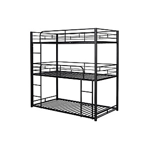 PVWIIK Heavy Duty Triple Bunk Bed for Kids,Twin Over Twin Over Twin Metal Bunkbeds with Ladder for Dorm,Bedroom,Guest Room,No Box Spring Needed, Easy Assembly,Black