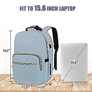 MATEIN 15.6 Laptop Backpack, Quilted Cute Slim Backpacks for Women with Luggage Strap & Leather Handle, Lightweight Fashion Travel Computer Bag Padded Durable Casual Daypack for Office, Business, Blue