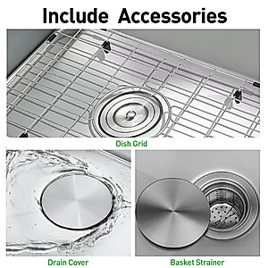 CITYLE 32 Inch Undermount Kitchen Sink, Stainless Steel Sink Handmade 50/50 Double Basin with Bottom Grid and Basket Strainer Drain for Bar Prep Kitchen(32'' x 18'' x 9'')