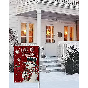 LARMOY Christmas Winter Garden Flag Snowman with Let It Snow Cardinal and Snowflake,12×18 Vertical Double Sided,Small Holiday Decor for Yard Rustic Farmhouse Outdoor