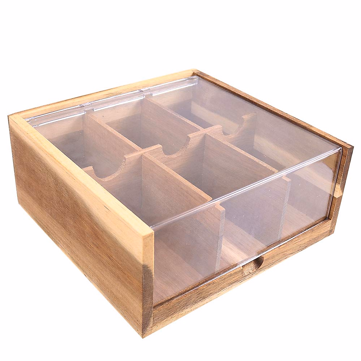 Acacia Wood Tea Bag Organizer Storage, Gift Box 6 Compartments Tea Chest Box with Acrylic Transparent Hinged Lid By HTB