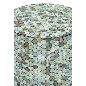 Deco 79 Mother of Pearl Shell Geometric Handmade Side End Accent Table, 14" x 14" x 20", Multi Colored