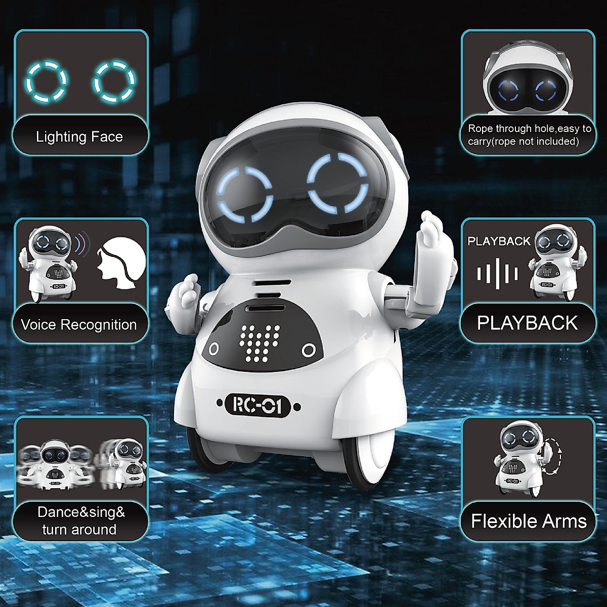 Haite Mini Robot, Pocket Robot for Kids with Interactive Dialogue Conversation, Voice Recognition, Chat Record, Singing& Dancing, White