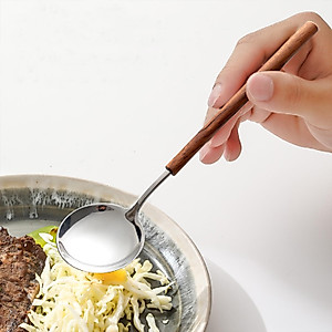 Ouliget Retro Wooden Handle Spoon,Stainless Steel Serving Tablespoons,Wooden DinnerSpoon,Silver Silverware With Brown Handle,4 Pcs.