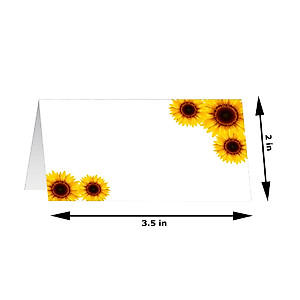 RokAPary Sunflower Tented Table Place Cards, for Wedding, Bridal Shower, Bachelorette or Engagement Party, Dinner Parties, Banquets, Easy Folding, 2"x3.5" Pack of 50 Cards, Made in USA