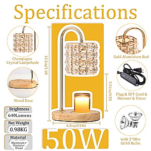 PIZHLO Candle Warmer Lamp, Wax Warmer Lamp with 2 Bulbs, Timer & Dimmer 7-Levels, Candle Top Melting Compatible Jar Candles, Glass Candle Heater Lamp for Scented Wax, Gifts for Mom Home Decor (Amber)