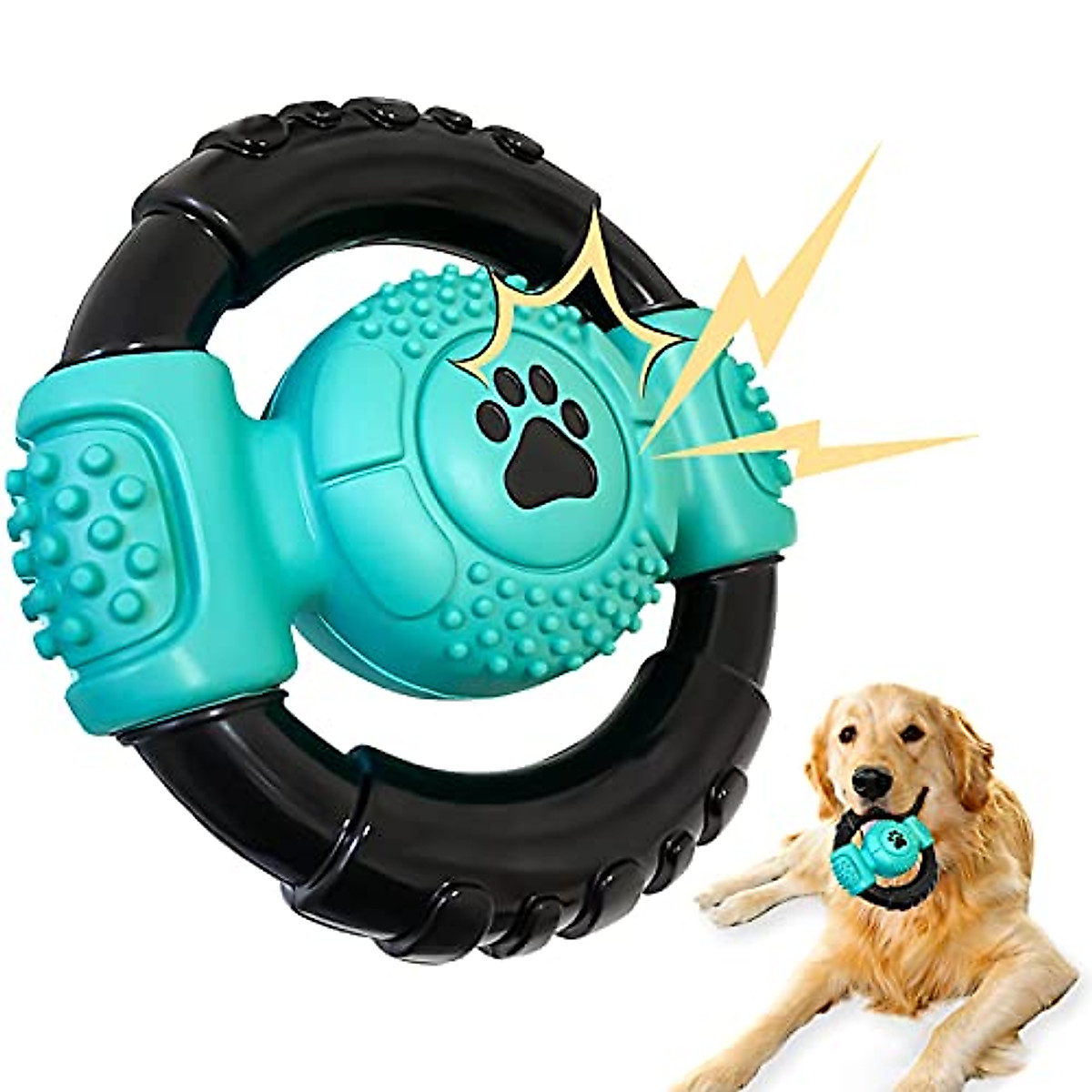 Dog Toys for Aggressive Chewers, Squeaky Tough Dog Chew Toys for Large Medium Small Dogs, Indestructible Durable Nylon and Natural Rubber Dog Teething Toy with Milk Flavor