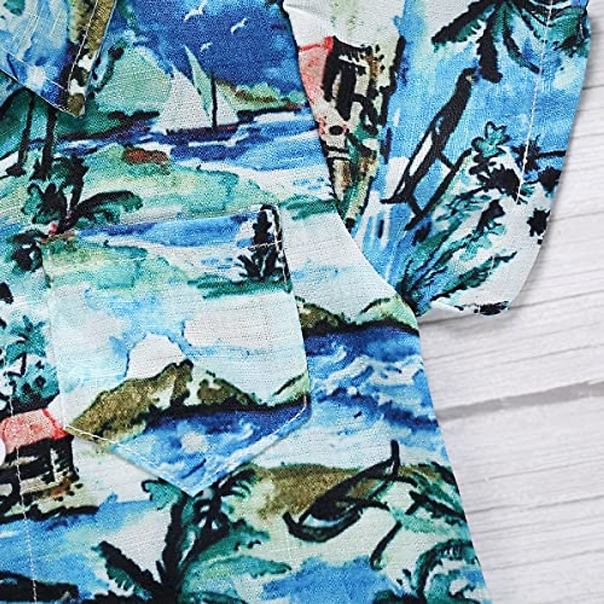 MHSH Baby Boys Hawaiian Shirts Romper Toddlers Button Down Short Sleeve Outfits Infant Kid Onesie Summer Beach Clothes(3-6M, blue)