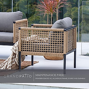 Grand patio Outdoor 4-Piece Conversation Set Rust Free Patio Furniture Set Open-Weave Wicker Olefin Modern Sofa Seating for Garden, Backyard, Balcony, Gray