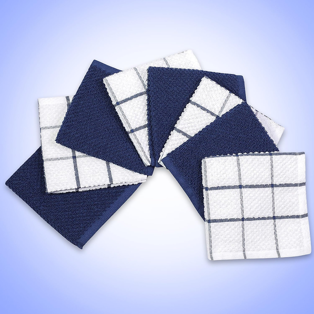 AMOUR INFINI Kitchen Dish Cloths Set of 8 – Highly Absorbent, Super Soft Terry Cotton Dishcloth (12"x12" Inch) Wash & Cleaning Cloths for Kitchen & Dishwashing (Blue)