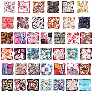 40 Pieces Women Head Scarf Satin Square Silk Feeling Hair Scarf Mixed Color Neck Head Scarf Set for Women, 50 cm/ 19.69 Inch, Random Color