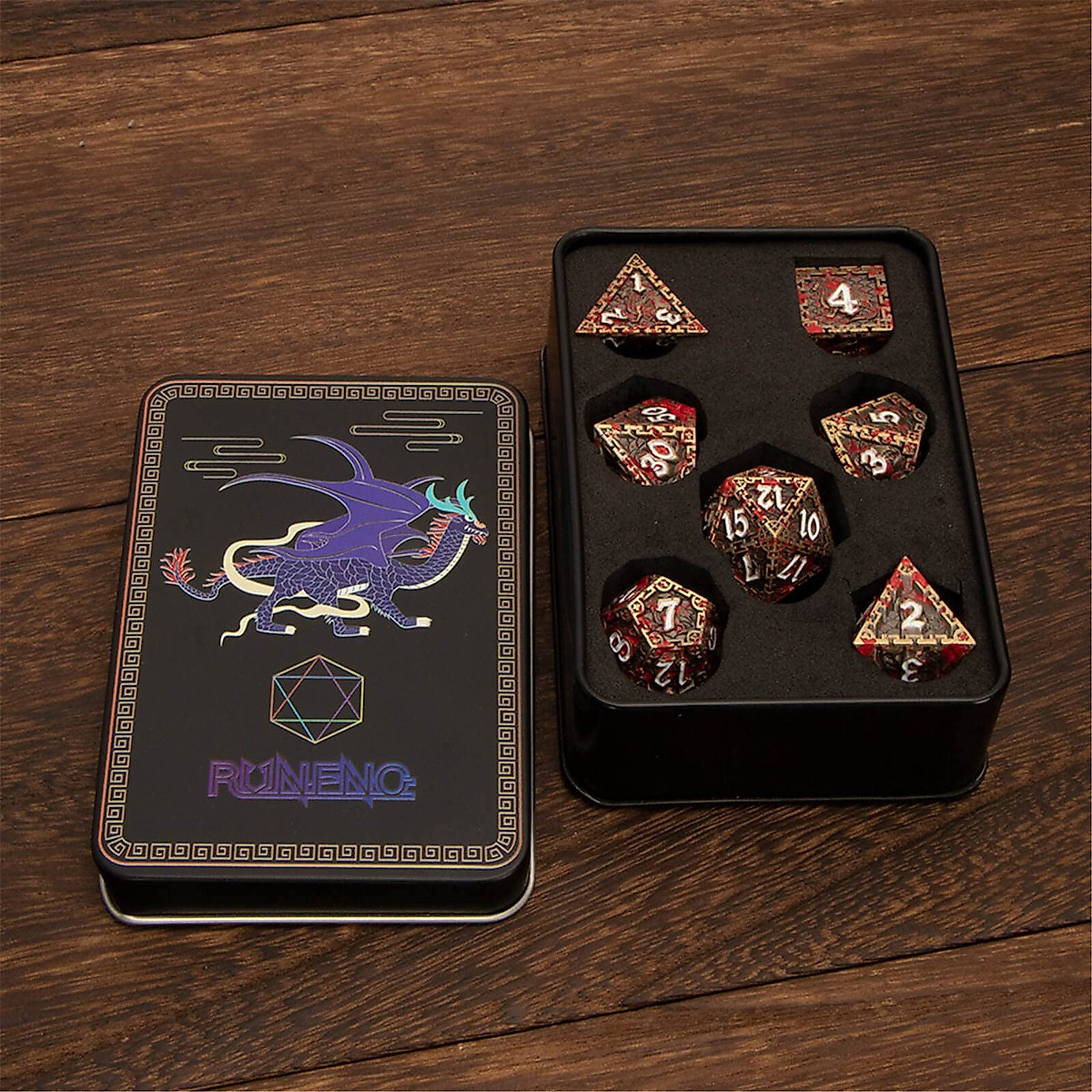 Metal DND Dice Set, RUNFNG D&D Dice Set with Box, Metal Polyhedral Dice Set for Dungeons and Dragons RPG Role Playing Games - D20 D12 D10 D8 D6 D4 D&D Dice Set
