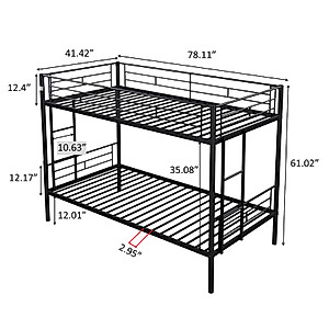 Metal Bunk Beds Twin Over Twin Heavy-Duty Bunk Bed Frame for Kids Boys Girls Teens, Black