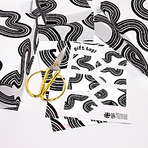 CENTRAL 23 Black And White Wrapping Paper - 6 Sheets Gift Wrap - Abstract Paint Brush - Minimal - Birthday Gift Wrap For Men Women - Comes With Fun Stickers