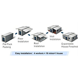 Tiny Expandable Prefab Container House 19x20ft, Mobile Portable Prefab House with Facility of Bedroom, Bathroom/Toilet, Kitchen, Suitable for Home, Workshop, Hotel, Office, Villa, Warehouse