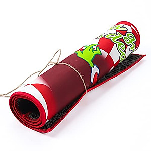 Christmas 3D Illusion Doormat Indoor Outdoor Non- Slip Floor Mat with 3D Green Monster 3D Visual Illusion Fluffy Carpet for Front Door, Bathroom,Bedroom, Home Party. (Red+White, 16x32in)