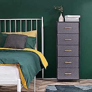 WAYTRIM Vertical Dresser Storage Tower with 5 Drawers, Fabric Organizer Dresser Tower for Bedroom, Hallway, Entryway, Closets - Charcoal