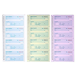 Receipt Books with Carbon Copies,Money and Rent Receipt Book,3-Part Carbonless,5.31" x 11.22",Receipt Book for Small Business,Blue,Yellow and Pink Copy,100 Sets Per Book