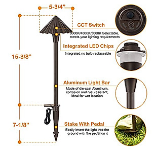 CLOUDY BAY 3000K/4000K/5000K Selectable LED Landscape Pathway Light for Yard Patio,5W 12V~15V AC/DC Low Voltage Path Lighting, Waterproof,6 Pack