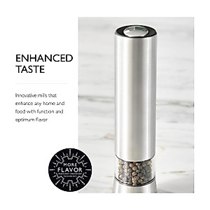 Cole & Mason Hampstead Electronic Pepper Mill - Electric Pepper Grinder Set - Adjustable Electric Spice Grinder - Kitchen Tool & Gadget - Hand Wash - Stainless Steel