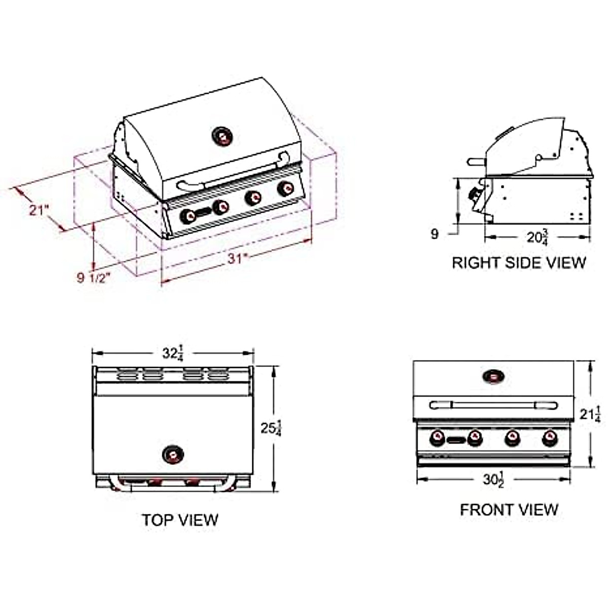 AMS BULL grill 30" Outlaw BBQ Grill with BULL single Side Burner, 30" Double Doors, Single Drawer, Trash/Propane Drawer, Refrigerator and FREE 5in1 BBQ Tools (Liquid Propane) FREE Bio-Ethanol Table-top Fire pit