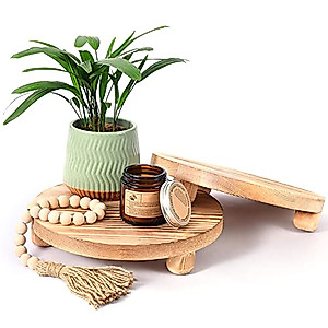 HULISEN Wood Risers for Decor, 10 Inch Round Wooden Pedestal Stand for Indoor Plant Pot Riser, Set of 2 Farmhouse Rustic Decorative Display Tray for Kitchen Counter and Bathroom Table (Natural)